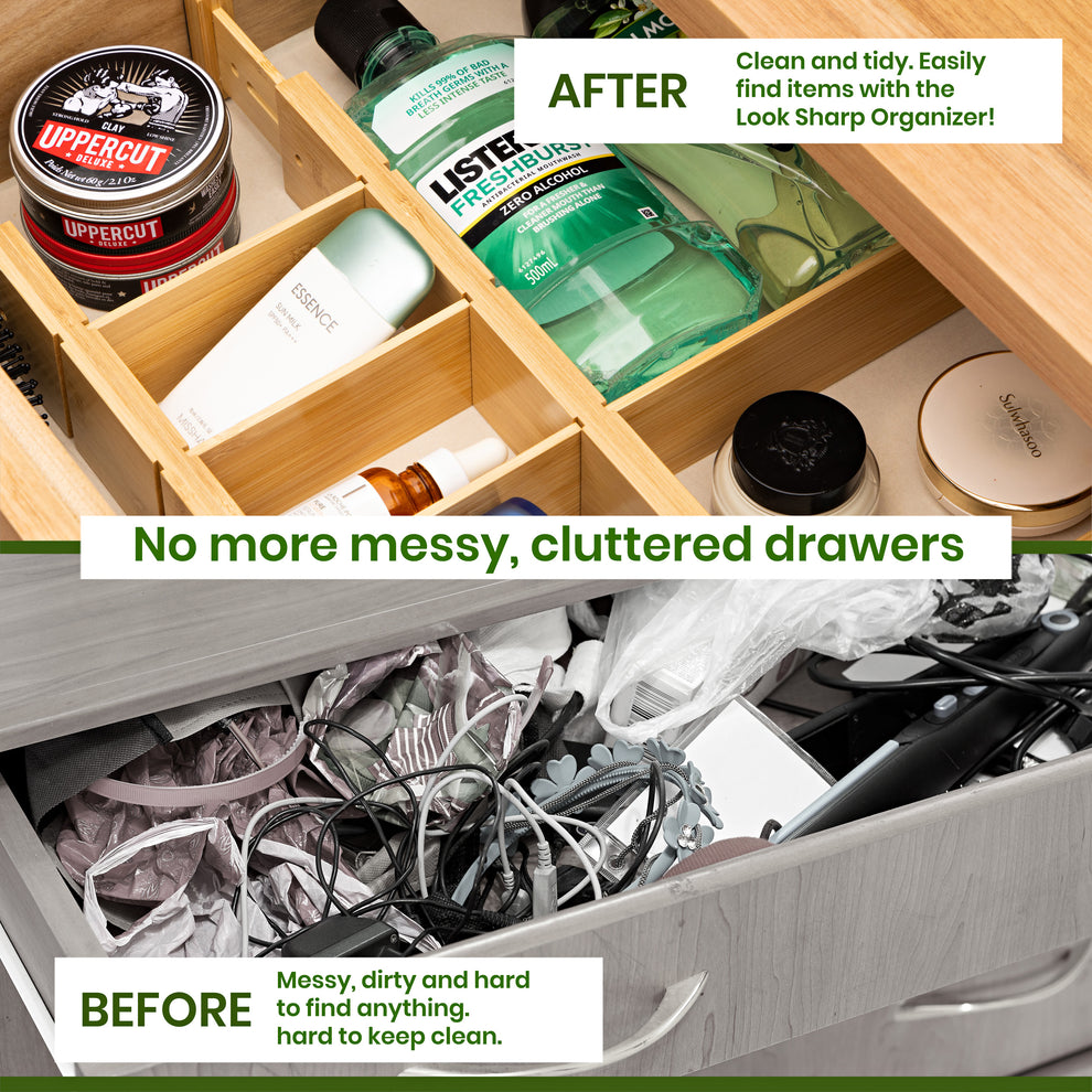 Drawer Dividers 100% Bamboo – Adjustable Multi-Purpose Draw Organiser