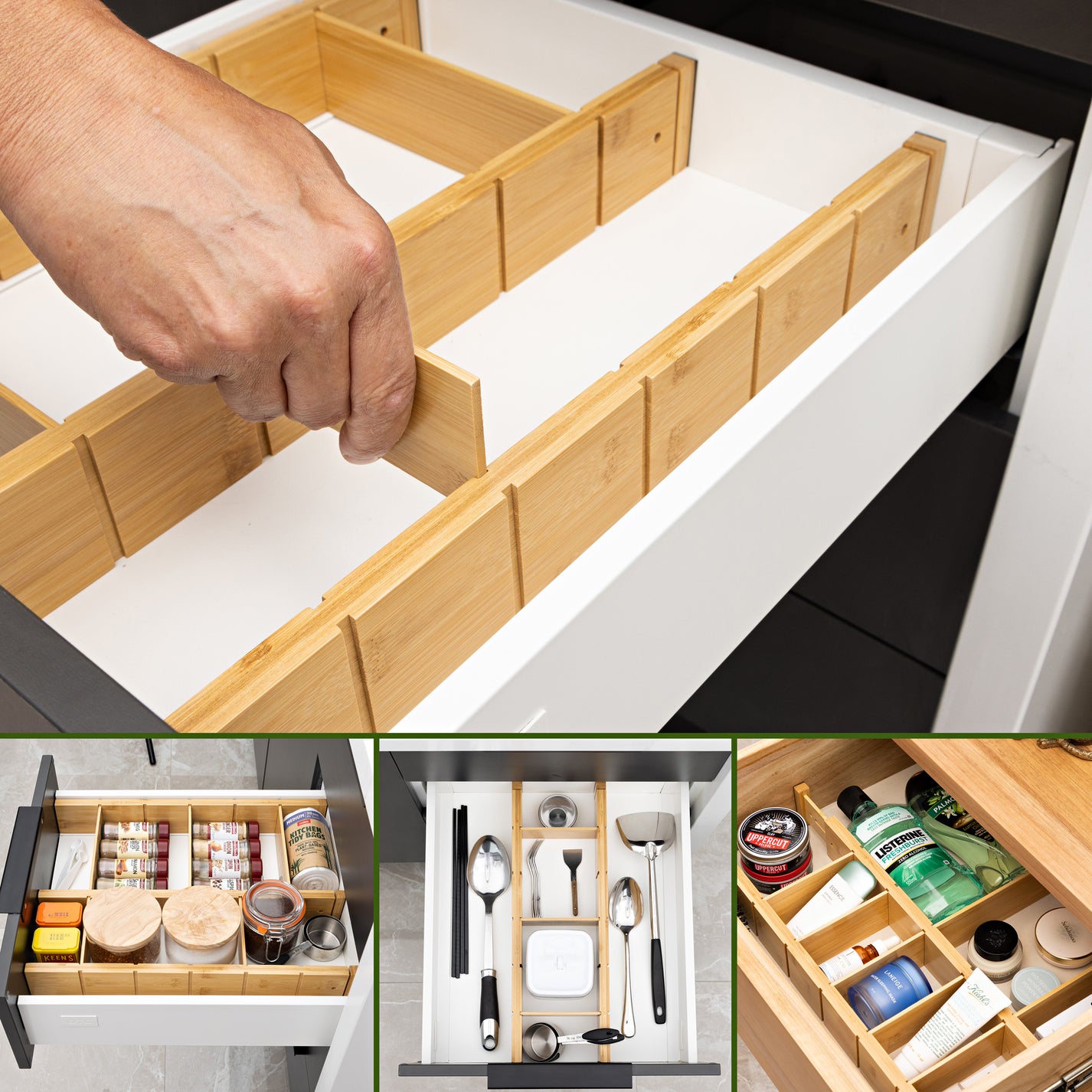 Drawer Dividers 100% Bamboo – Adjustable Multi-Purpose Draw Organiser