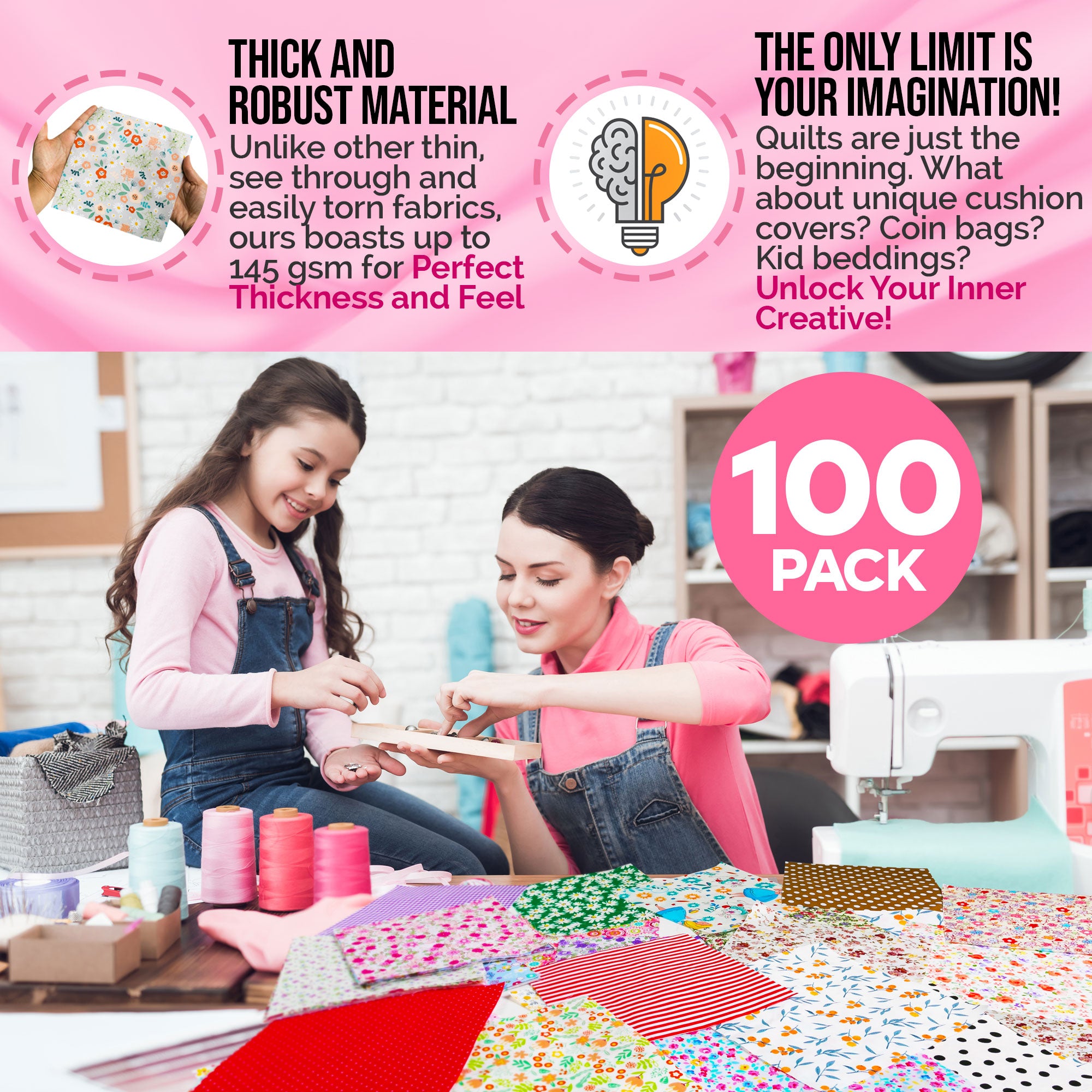 100pcs Precut Cotton Fabric Squares - 8 Inch Bundles of Quilting Mater